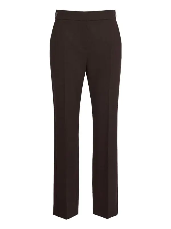 Max Mara Slim Double Woolen Cloth Trousers With Leather Straps And Maxmarabesque Plate - Dark Brown