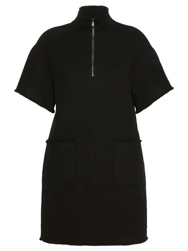 Max Mara Wool Jersey Sweatshirt Dress With Zip Neck - Black