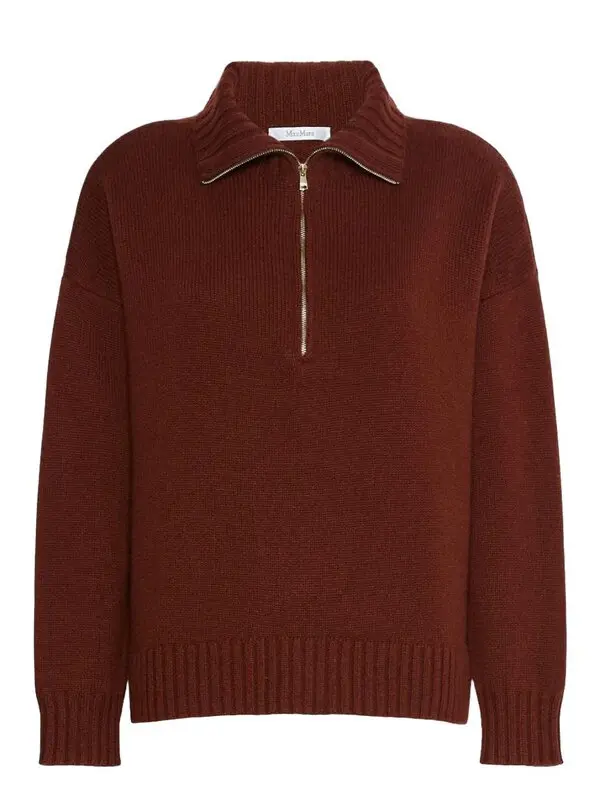 Max Mara Cashmere Yarn High-neck Quarter Zip Sweater - Rust
