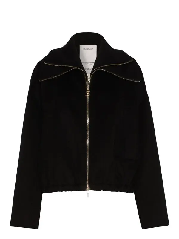 Max Mara Wool Bomber Jacket With Removable Bib - Black