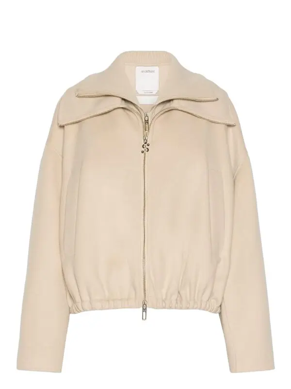 Max Mara Wool Bomber Jacket With Removable Bib - Beige
