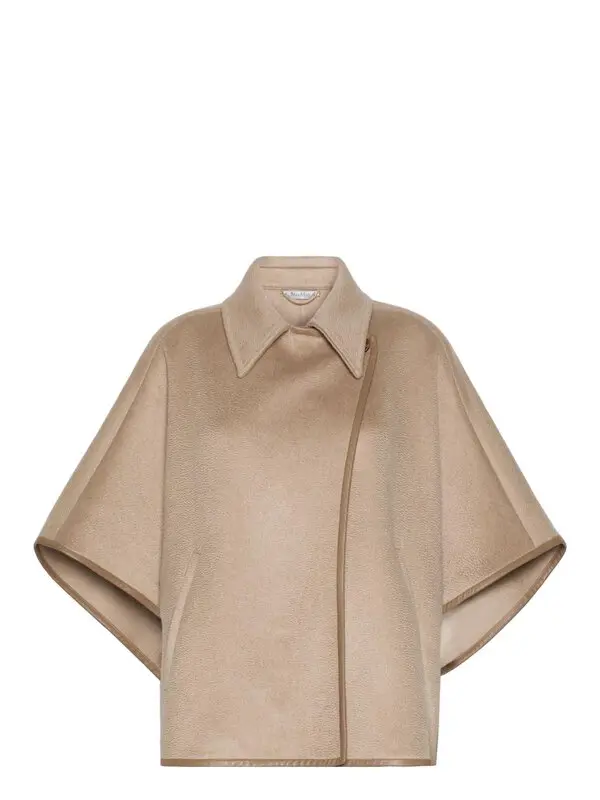 Max Mara Long Cropped Cape In Cashmere - Beige