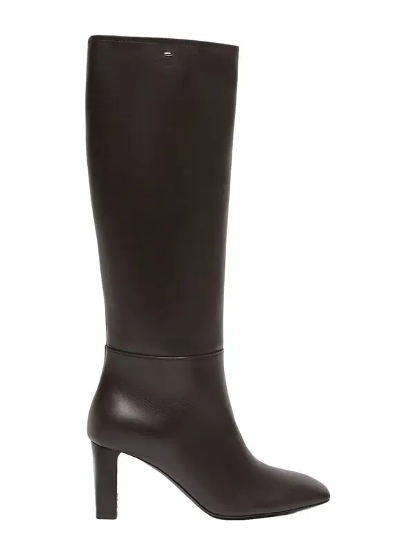 Max Mara Smooth Leather Knee-high Square Toe Boots - Dark Brown