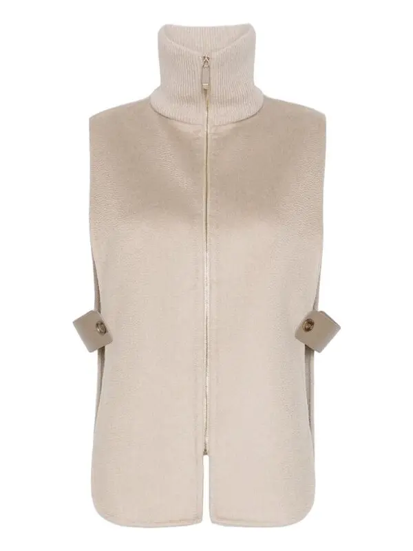 Max Mara Sleeveless Cashmere Cape With High Neck - Beige