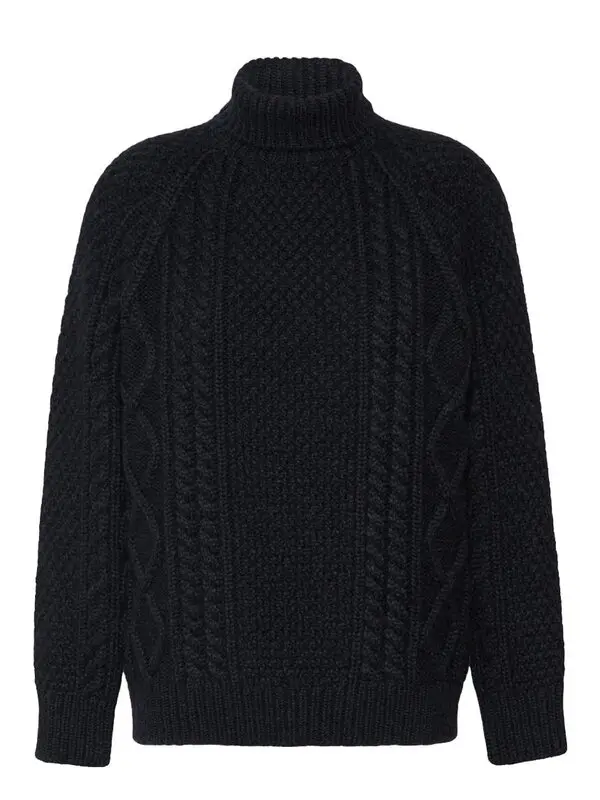 Max Mara Aran Knit Wool Turtleneck Jumper - Navy