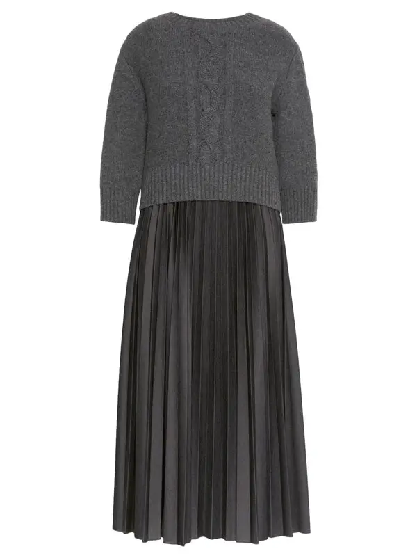 Max Mara Sleeveless Pleated Midi Dress With Wool Cable-knit Jumper - Dark Grey