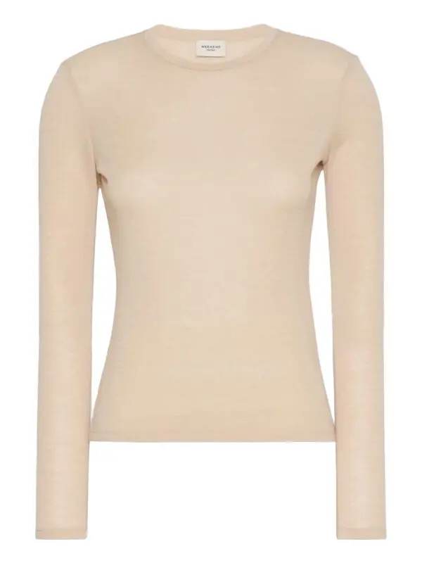 Max Mara Long-sleeved Wool And Silk T-shirt - Beige