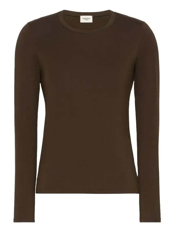 Max Mara Stretch Viscose Jersey T-shirt With Butterfly Logo Detail - Dark Brown