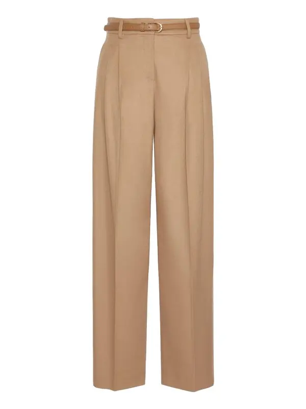 Max Mara Wool Wide-leg Trousers With Belt - Camel
