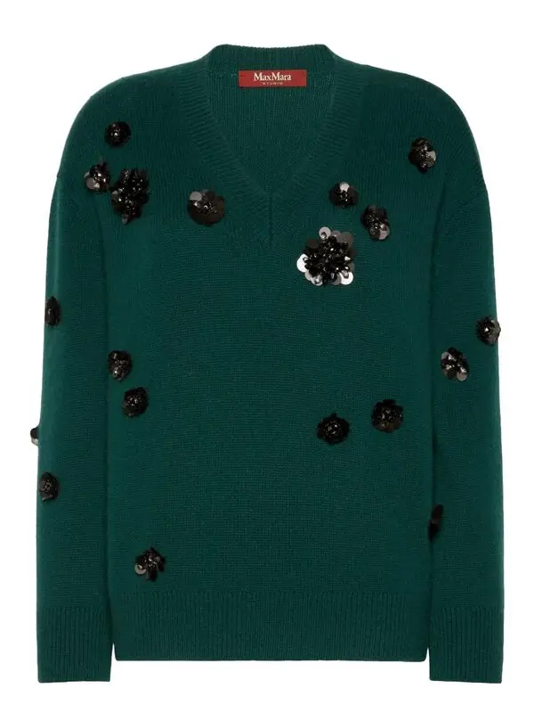 Max Mara Wide-fit Wool And Cashmere Sweater With Sequin Embellishments - Green