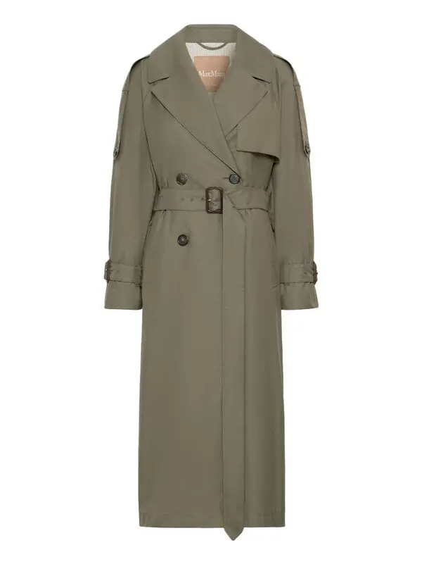 Max Mara Long Double-breasted Trench Coat In Water-repellent Cotton - Medium Grey