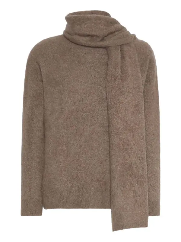 Max Mara Yak Yarn Sweater With Scarf Detail - Beige