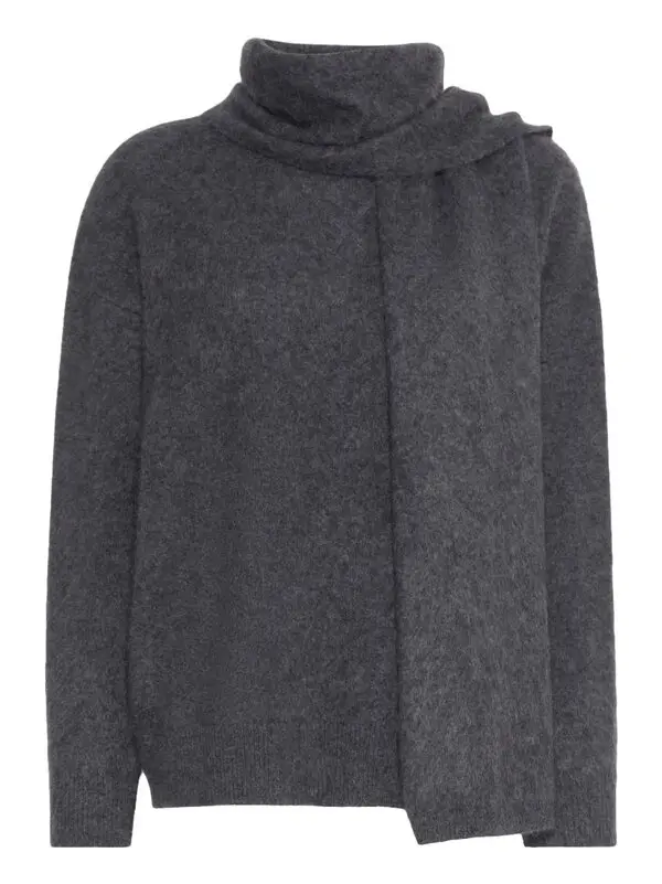 Max Mara Yak Yarn Sweater With Scarf Detail - Medium Grey