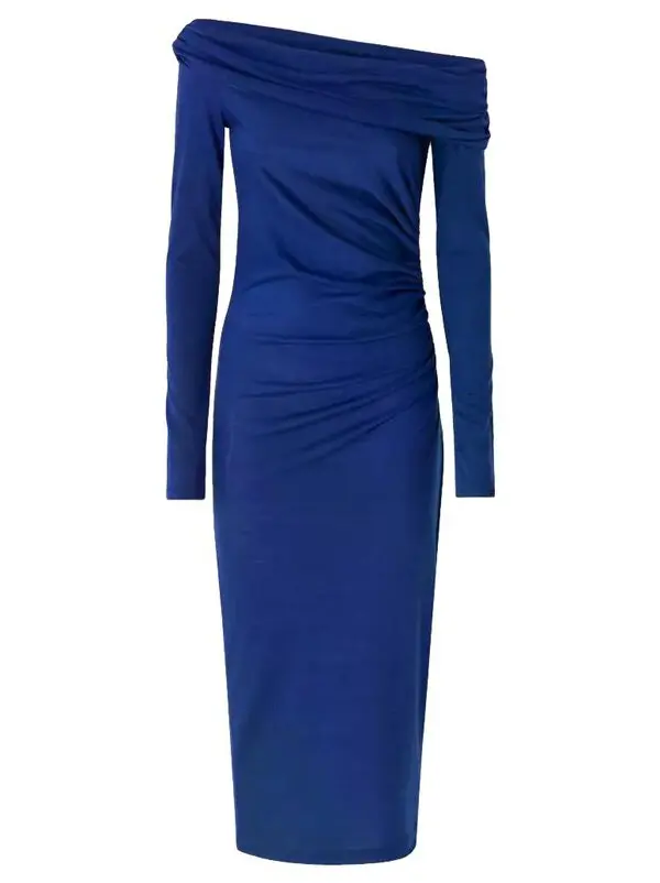Pinko Off-shoulder Ruched Long Sleeve Dress - Blue