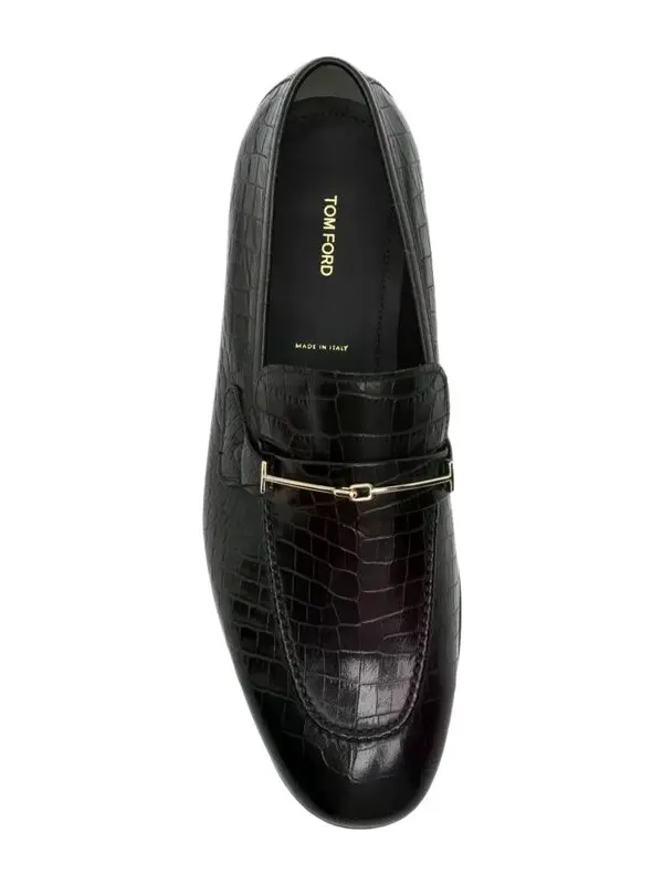 TOM FORD Gigi Loafers Crocodile-effect With Gold-tone T-bar - Brown