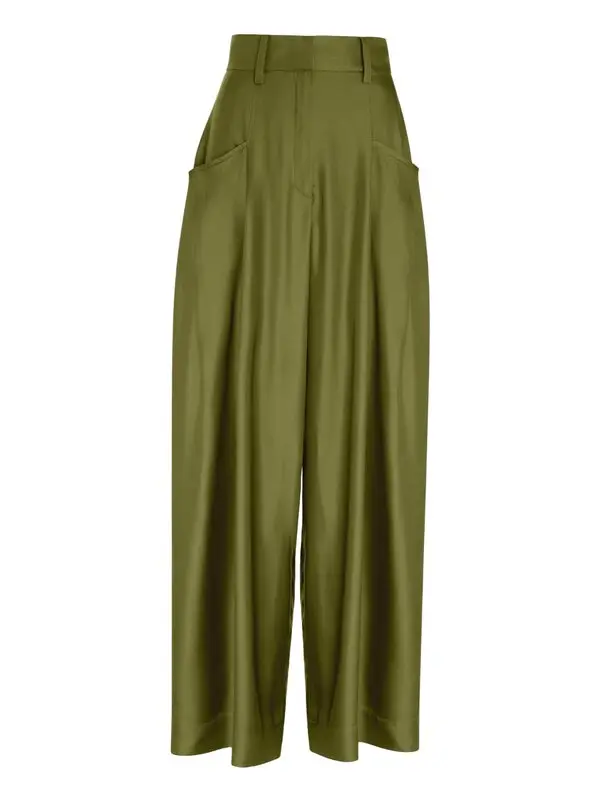 CONCEPTO Wild Silk Wide-leg Trousers - Green