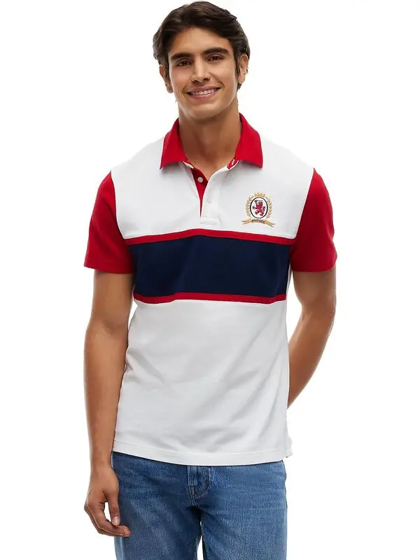 Tommy Hilfiger Regular Fit Crest Logo Colorblock Polo - Ecru