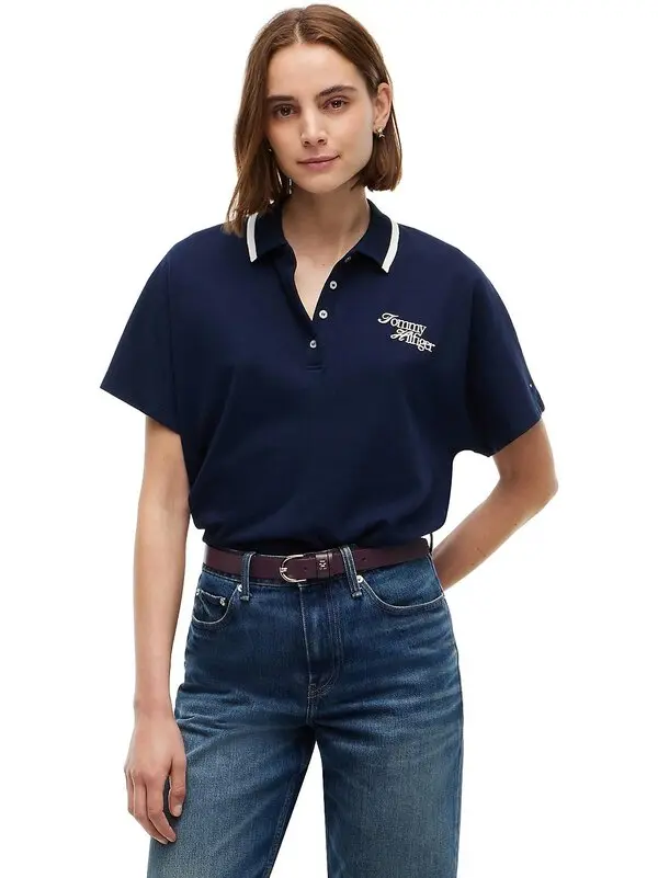 Tommy Hilfiger Relaxed Fit Embroidered Logo Polo Shirt - Dark Blue