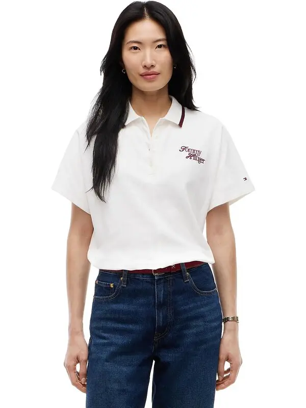 Tommy Hilfiger Relaxed Fit Embroidered Logo Polo - Ecru