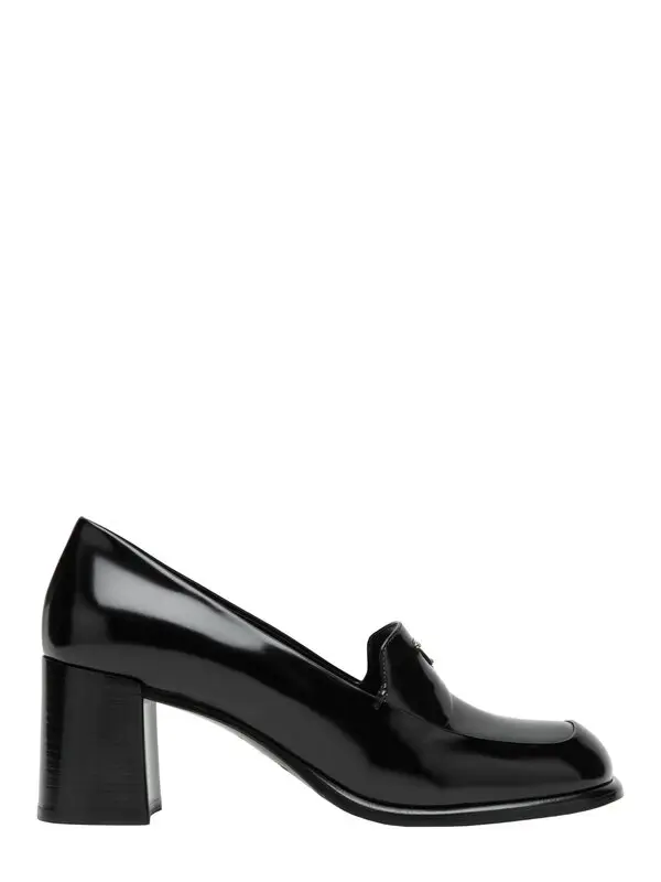 Prada Brushed Leather Heeled Loafers - Black