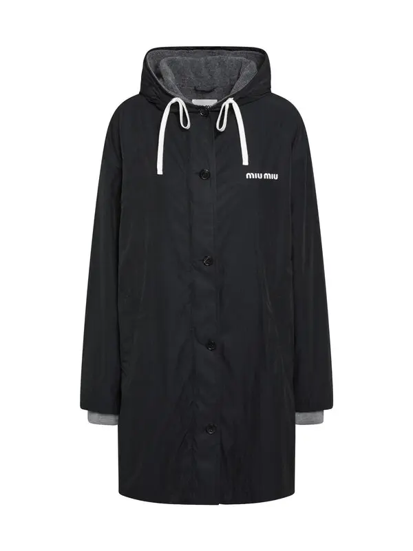 Miu Miu Single Breasted Caban With Fleece Details - Black