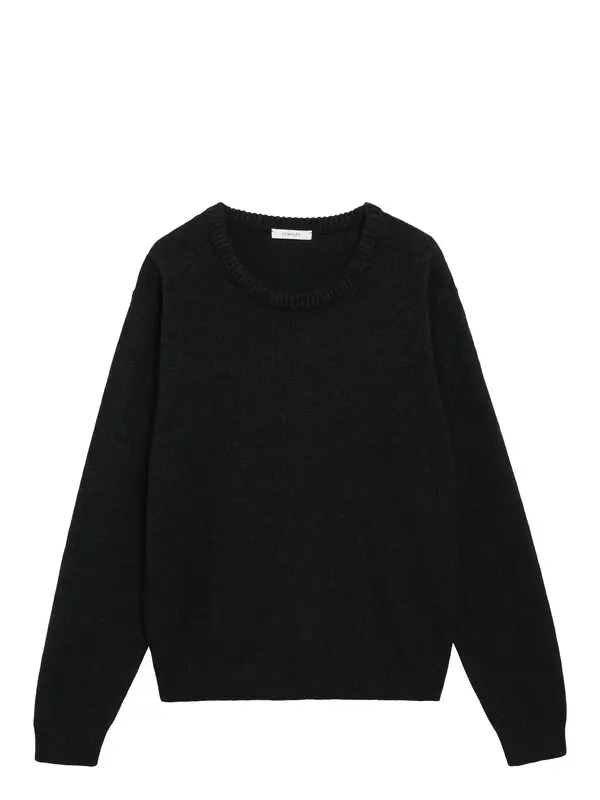 LEMAIRE Alpaca Wool Blend Crew Neck Sweater - Black