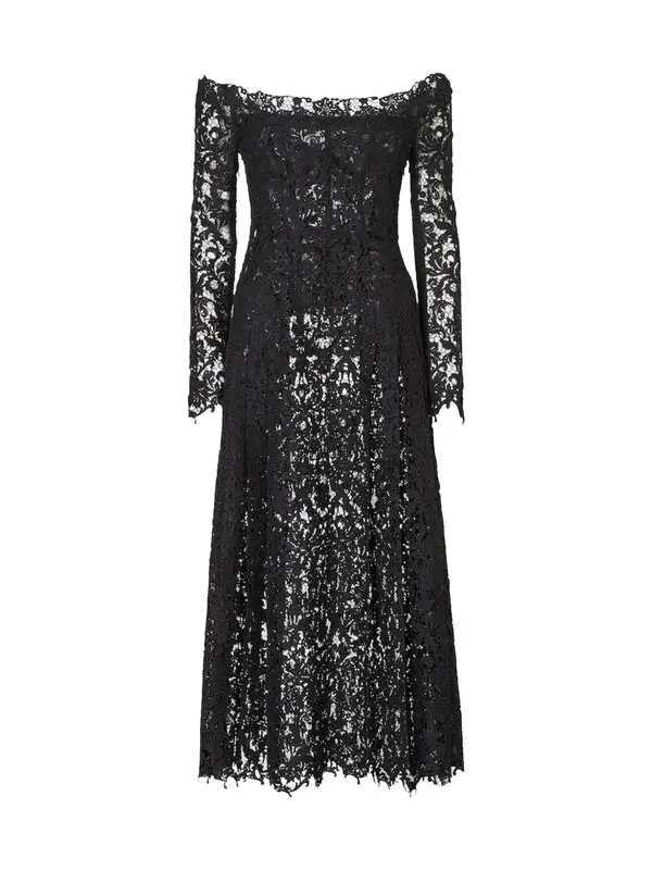 Fendi Macrame Lace Off-the-shoulder Dress - Black