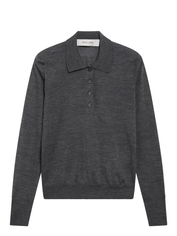 GOLDEN GOOSE Virgin Wool Long-sleeved Polo Shirt - Gray