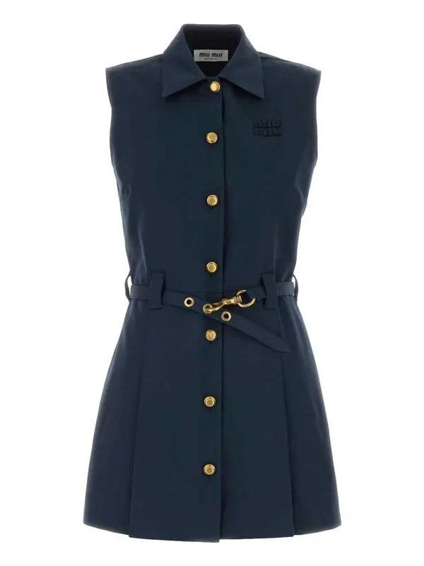Miu Miu Navy Cotton Sleeveless Dress - Blue