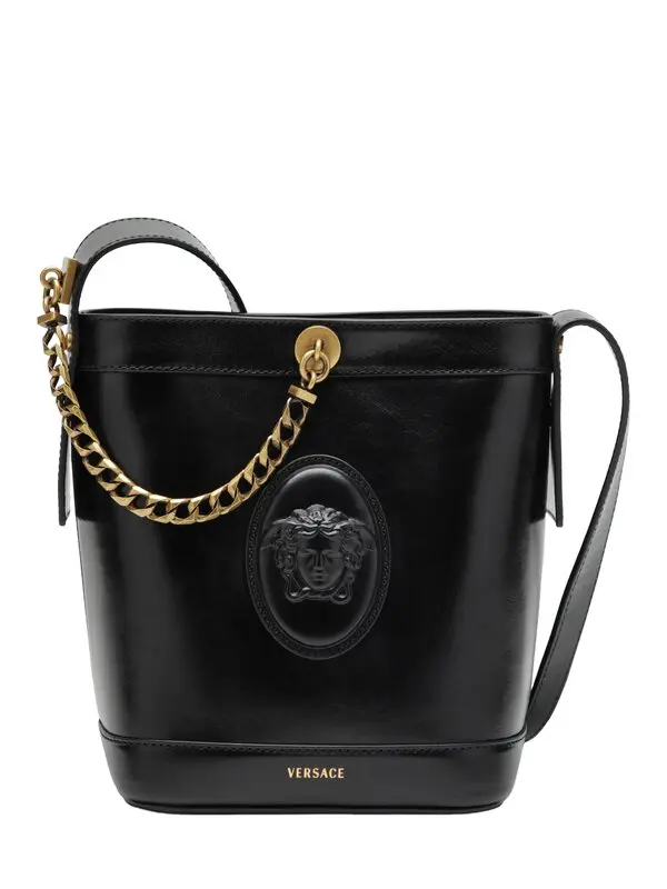 Versace Smooth Leather Bucket Bag With Medusa Medallion - Black