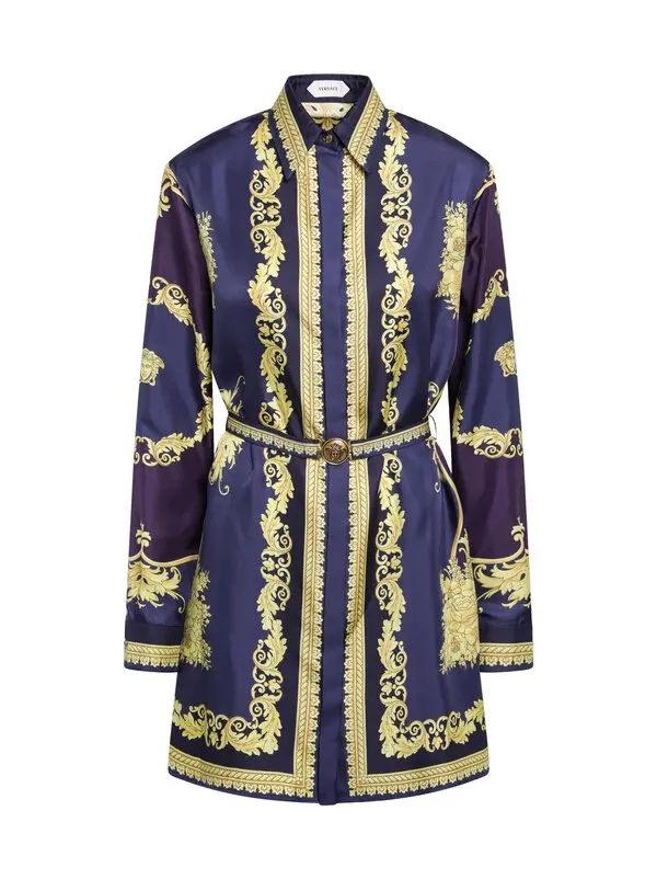 Versace Twill Baroque Print Mini Dress - Blue