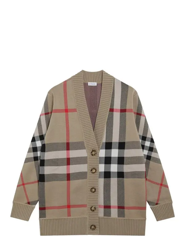 Burberry Archive Beige Check Jacquard Wool Blend Cardigan - Cream