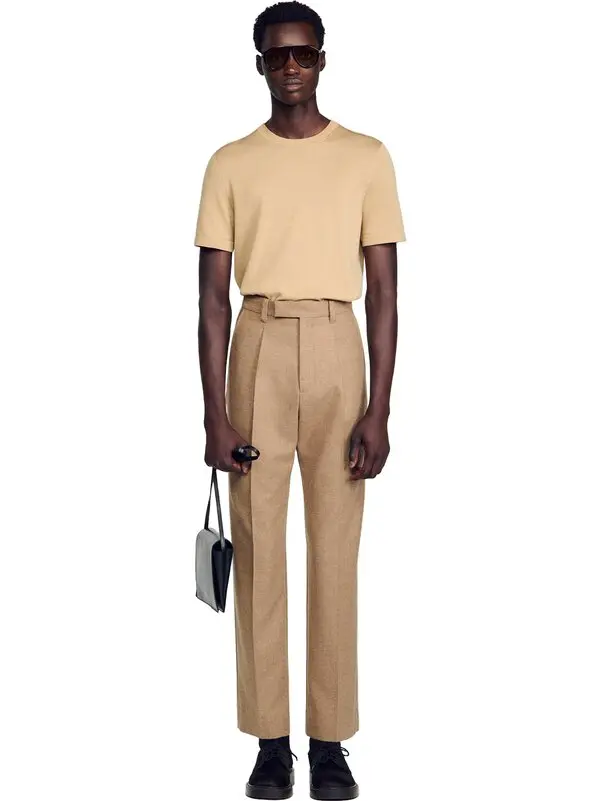 Sandro Wide-leg Wool Suit Trousers - Beige