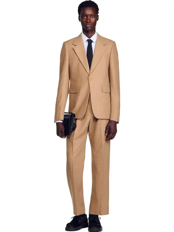Sandro Loose Wool Suit Jacket - Beige