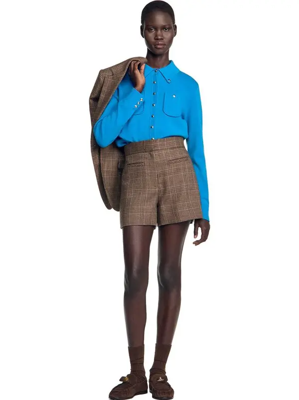 Sandro Check Wool Shorts - Caramel