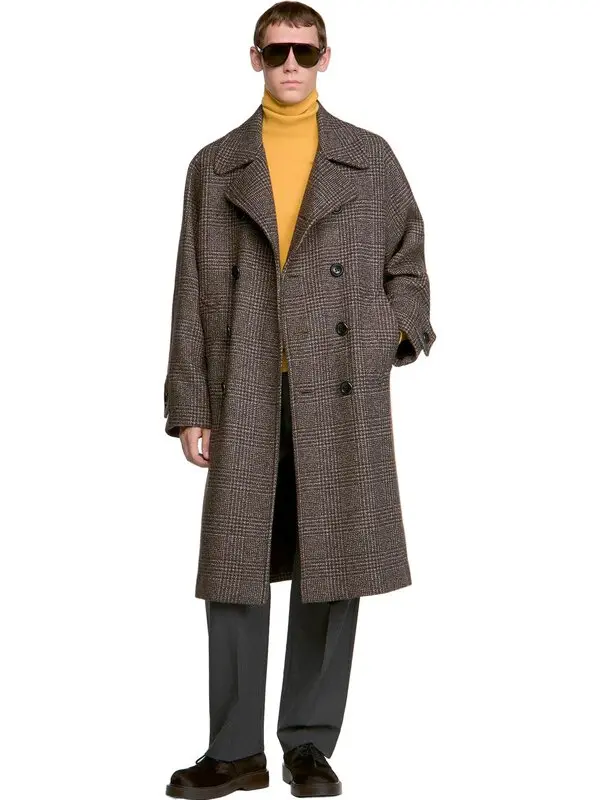 Sandro Double-breasted Check Wool Coat - Brown
