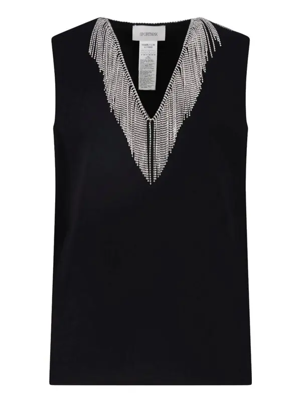 Sportmax Embellished V-neck Sleeveless Top - Black