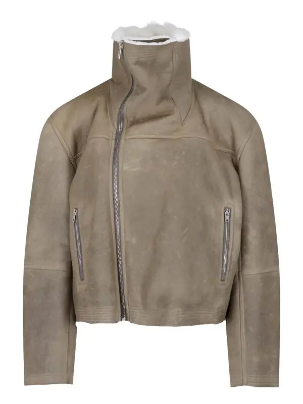 Rick Owens Cropped Leather Flight Jacket - Gray