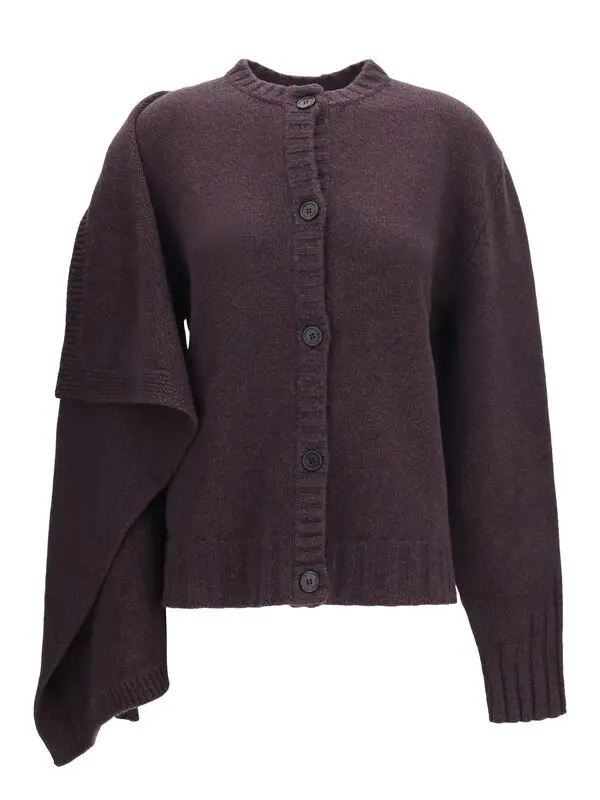 Attico Crewneck Cardigan With Asymmetrical Cape Detail - Brown