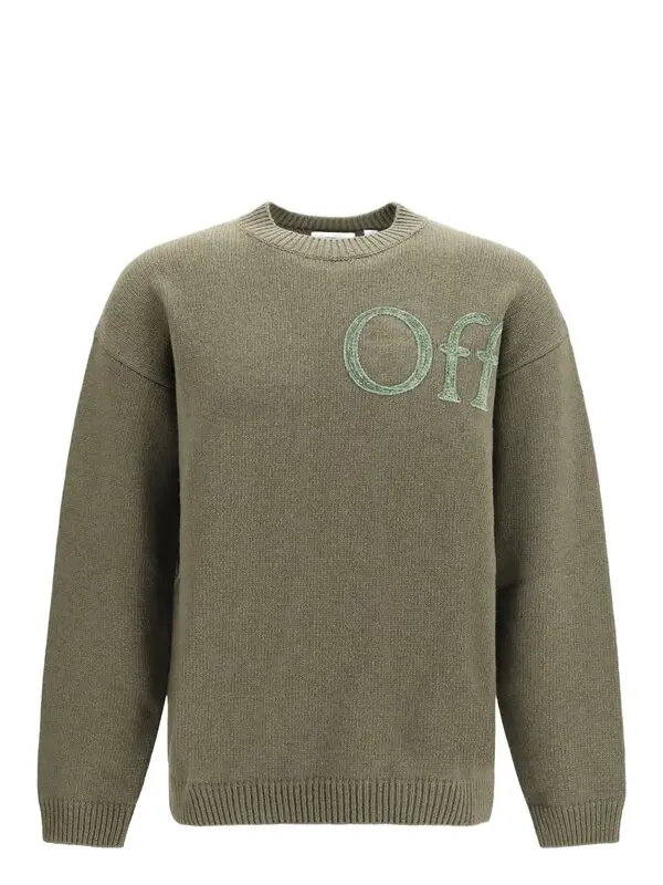 Off-White Bookish" Embroidered Logo Knit Crewneck - Green