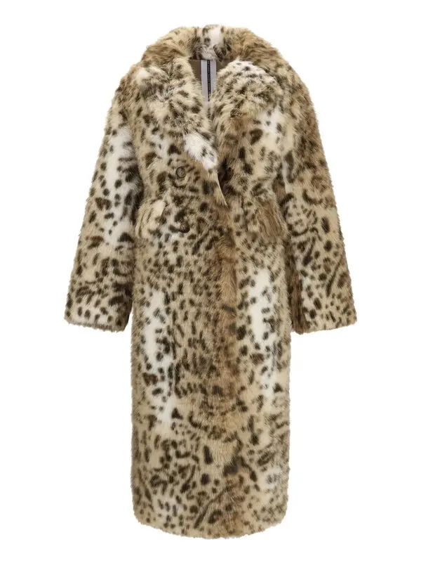 SWORD 6644 Leopard Print Faux Fur Coat - Beige