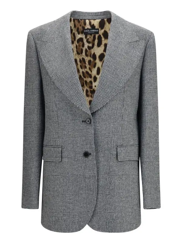 Dolce & Gabbana Prince Of Wales Single Breasted Blazer - Grey