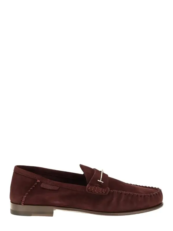 TOM FORD Suede Leather T-strap Loafers - Bordeaux