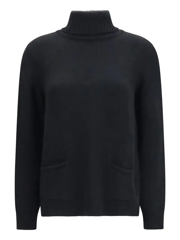 ELLA High Neck Sweater With Patch Pockets - Black