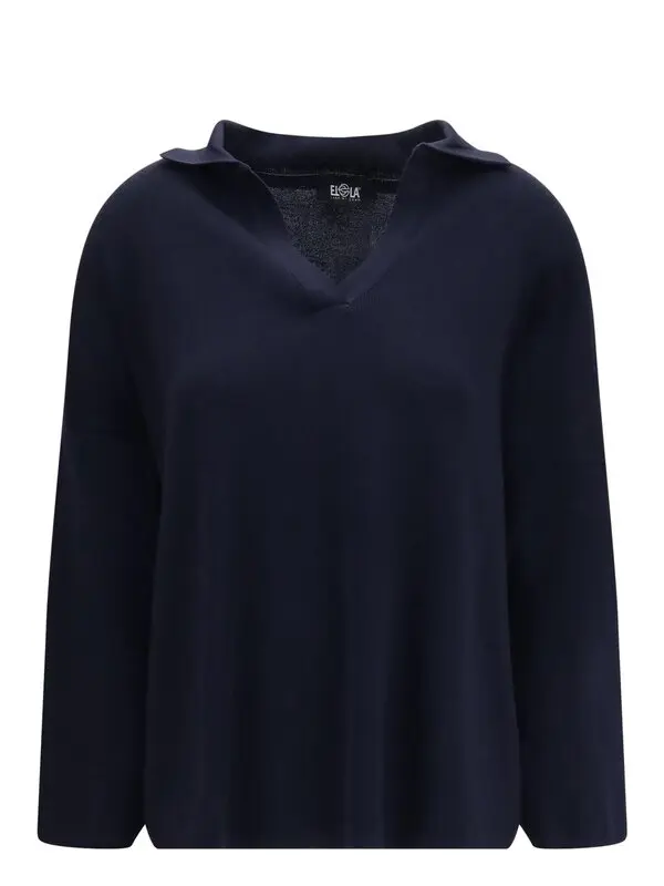 ELLA Wool Polo Collar Sweater - Blue