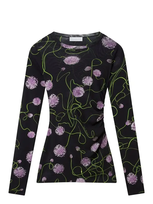Stella McCartney Mesh Twisted Floral Long Sleeve Top - Multicolor