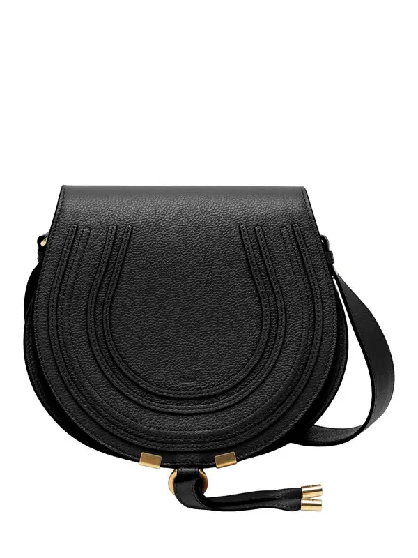 Chloé Marcie Saddle Bag In Grained Leather - Blue
