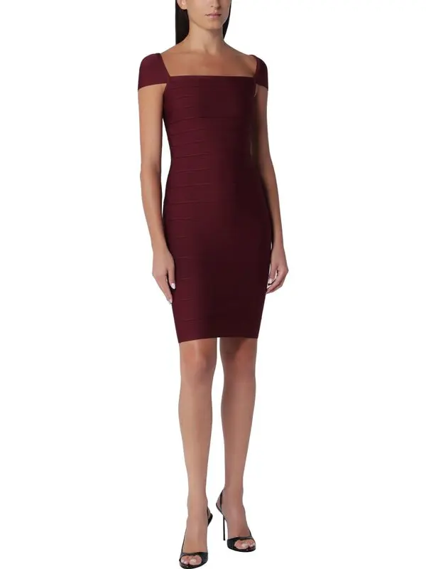 ROTATE BY BIRGER CHRISTENSEN Fitted Knit Midi Dress With Square Neckline - Red