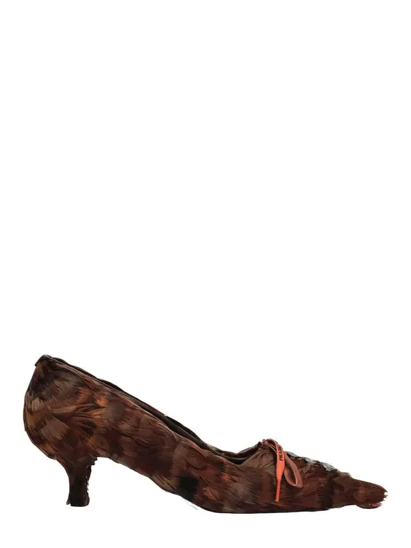 Prada Feather Embellished Satin Pumps - Brown