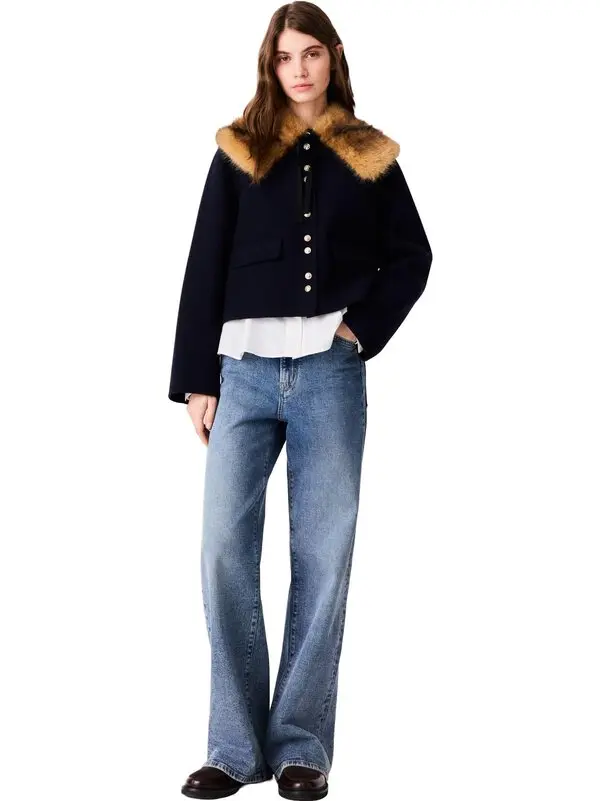 Maje Short Double-faced Coat - Navy